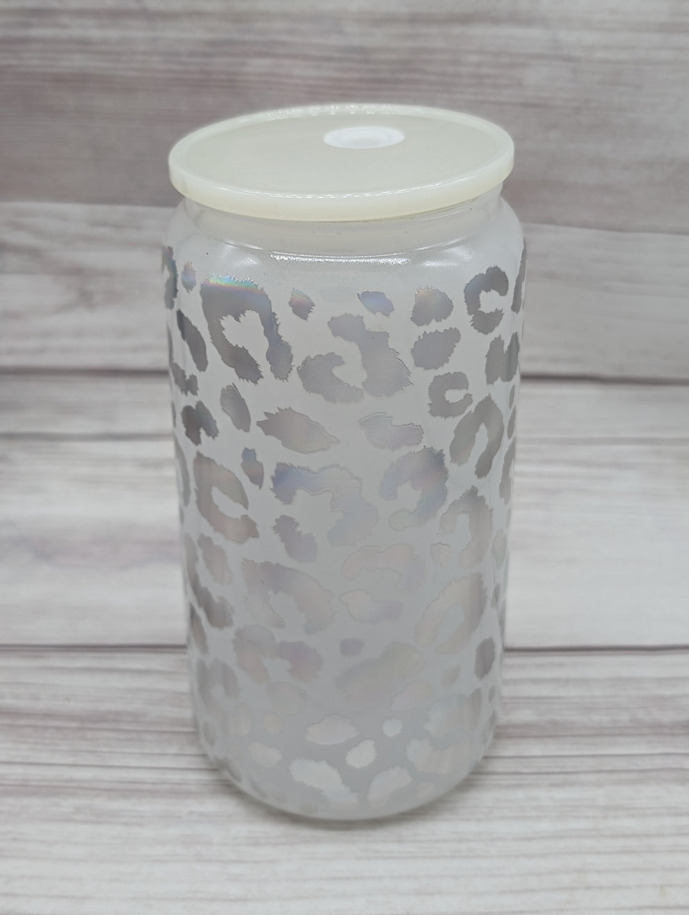 16oz Glass Holographic Leopard Print Glass Cans – LasKe Co.